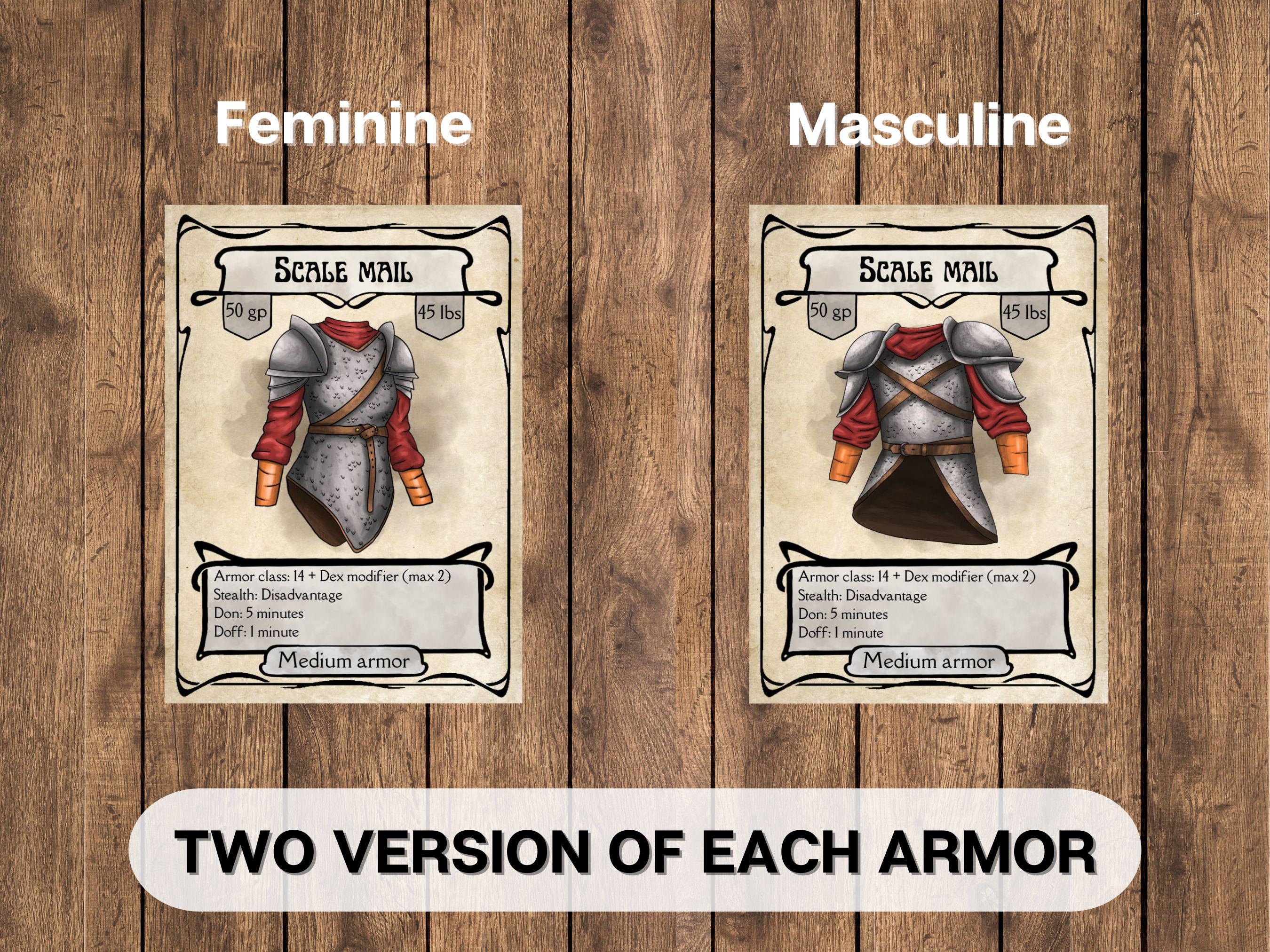 Dnd Armor Equipment Cards, Dungeons and Dragons Printable, D&D 5E 2014 ...