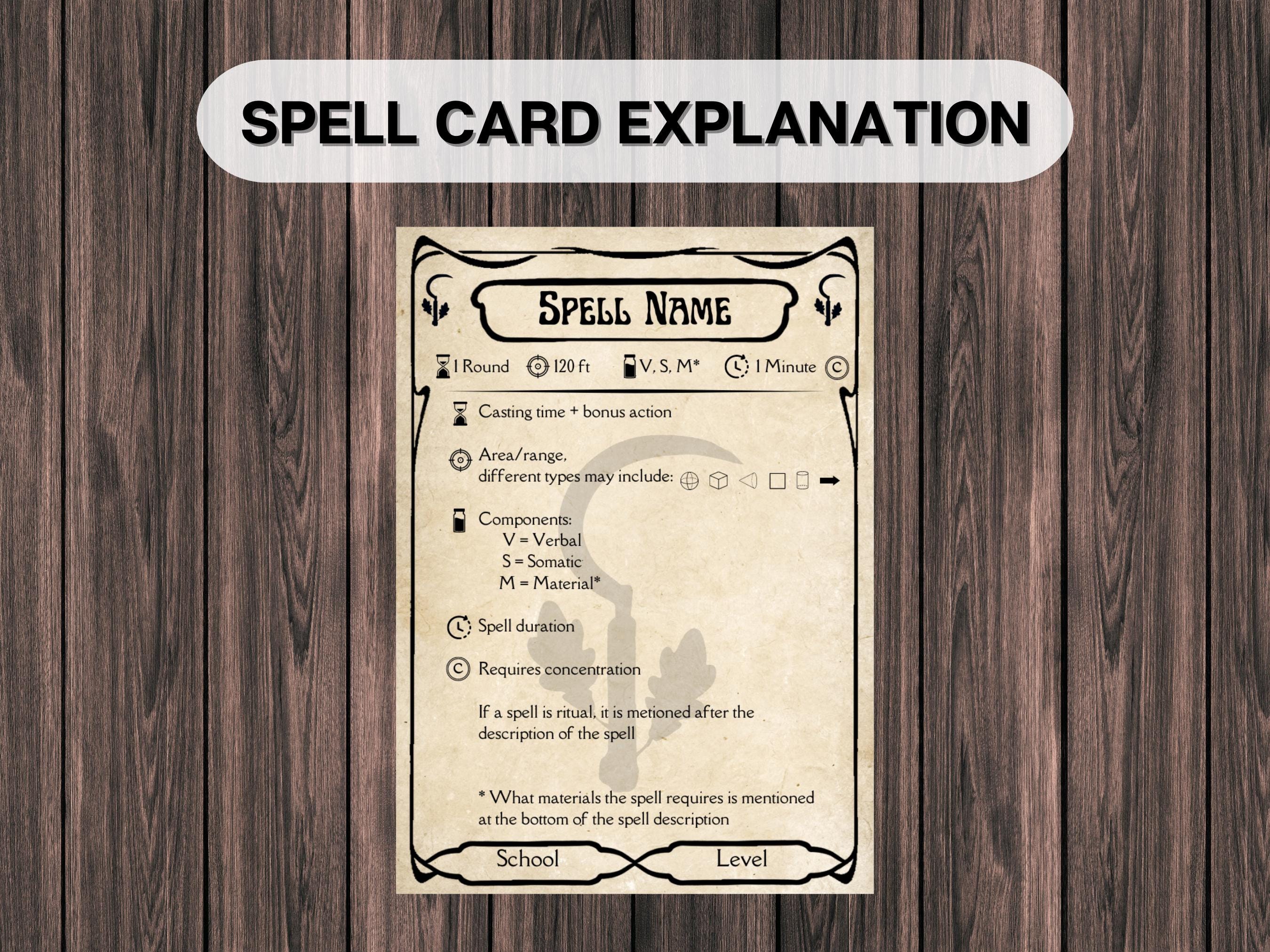 Dnd Druid Spell Cards, Dungeons and Dragons Printable, D&D 5E 2014 All ...