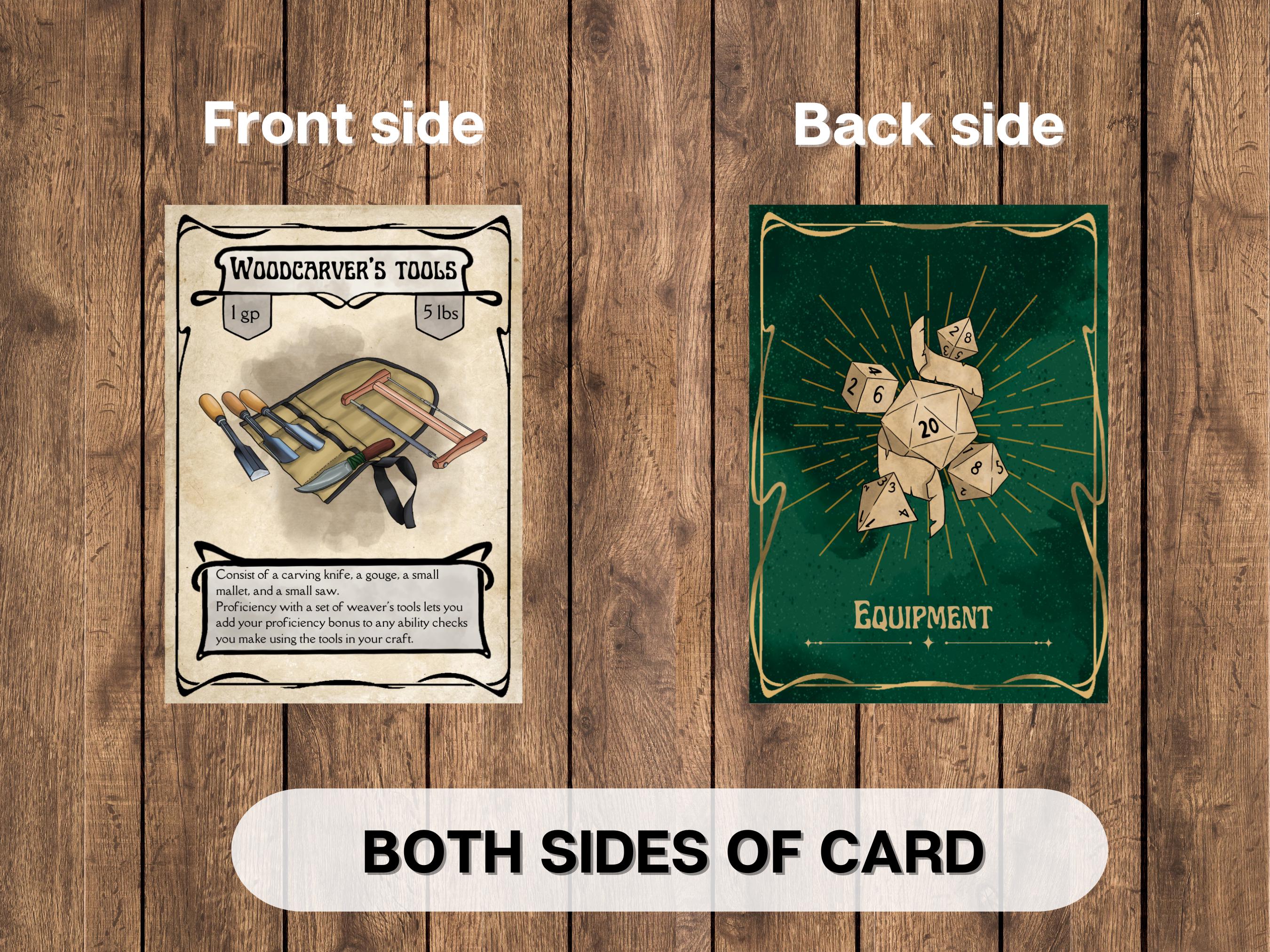 Dnd Artisan Tools, Supplies and Kits Equipment Cards, Dungeons and ...