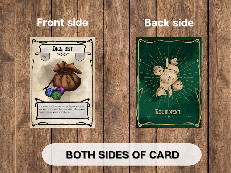 Dnd Gaming Sets Equipment Cards, Dungeons and Dragons Printable, D&D 5E ...