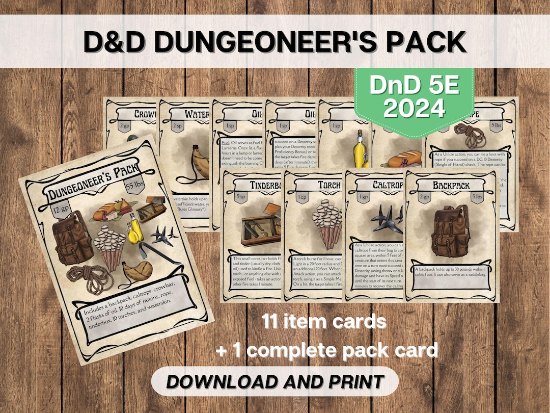 Dnd Dungeoneer's Pack Item Equipment Cards 5E 2024, Dungeons and ...