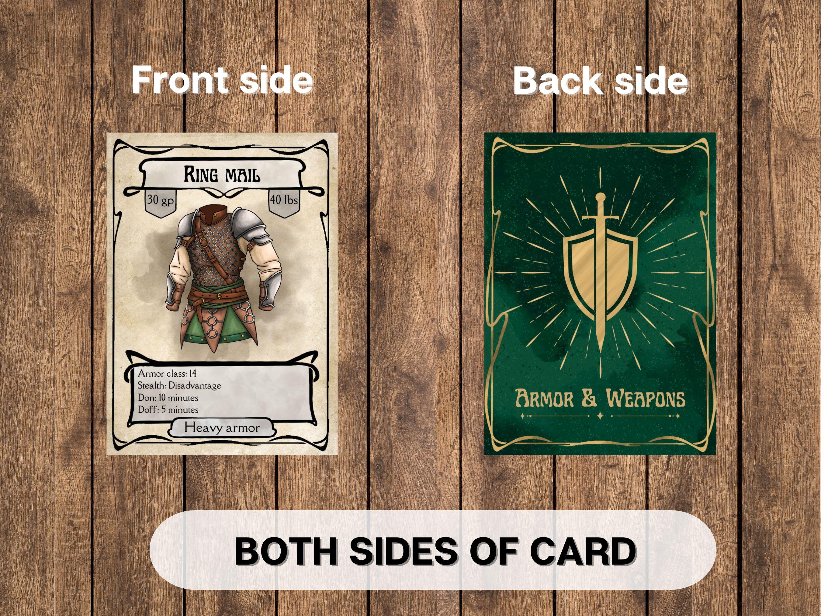 Dnd Armor Equipment Cards, Dungeons and Dragons Printable, D&D 5E 2014 ...