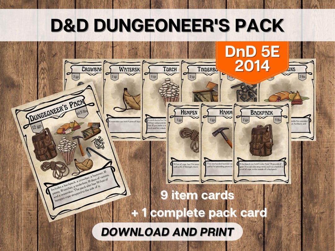 Dnd Dungeoneer's Pack Item Equipment Cards, Dungeons and Dragons ...