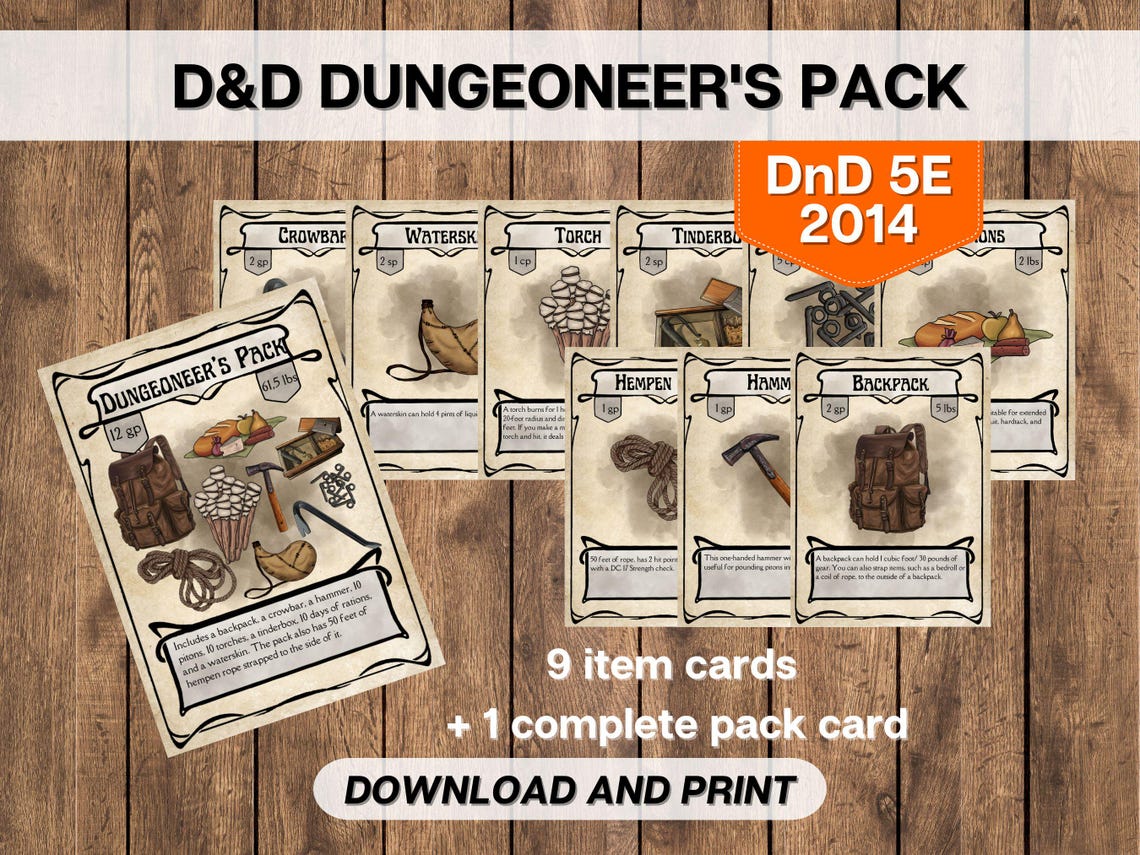 Dnd Dungeoneer's Pack Item Equipment Cards, Dungeons and Dragons ...