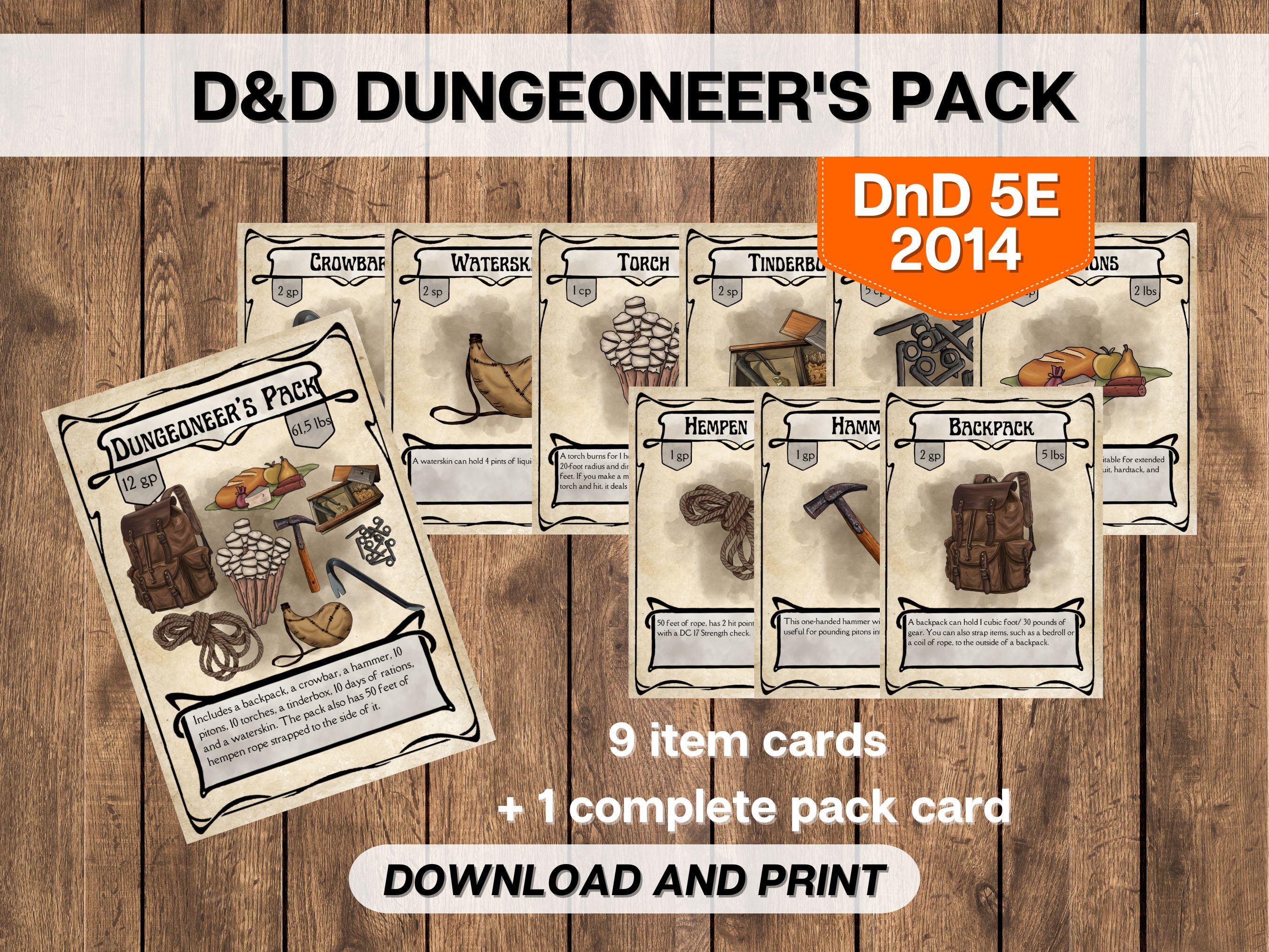 Dnd Dungeoneer's Pack Item Equipment Cards, Dungeons and Dragons ...