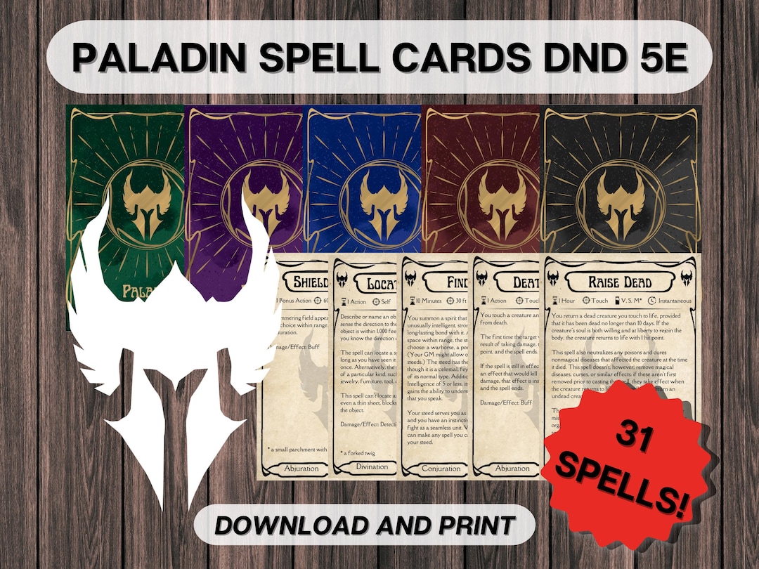 Dnd Paladin Spell Cards, Dungeons and Dragons Printable Accessoiries ...