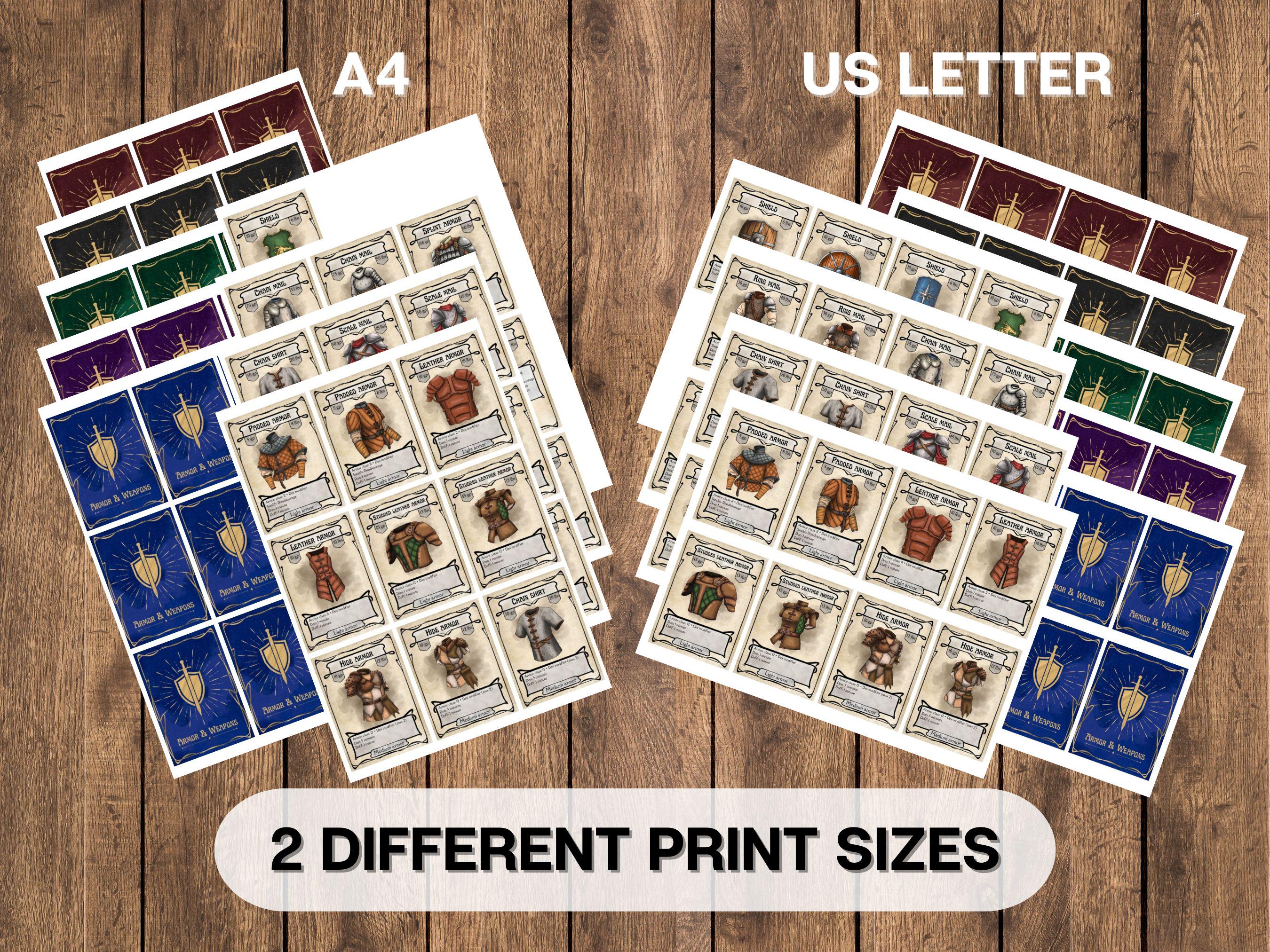 Dnd Armor Equipment Cards, Dungeons and Dragons Printable, D&D 5E 2014 ...