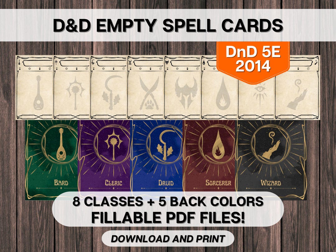 Dnd Empty Fillable Spell Cards Bundle, Dungeons and Dragons Printable ...