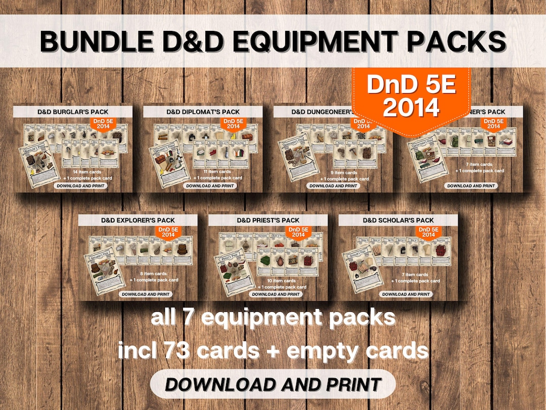 Dnd BUNDLE 7 Equipment Packs Item Cards, Dungeons and Dragons Printable ...