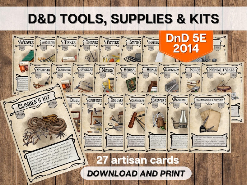 Dnd Artisan Tools, Supplies and Kits Equipment Cards, Dungeons and ...