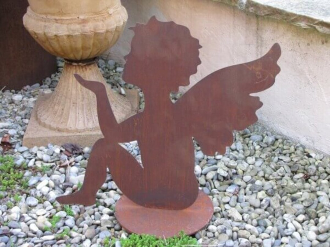 Patina Angel Sitting, 36 Cm Garden Decoration Rust Rust Angel Deco ...
