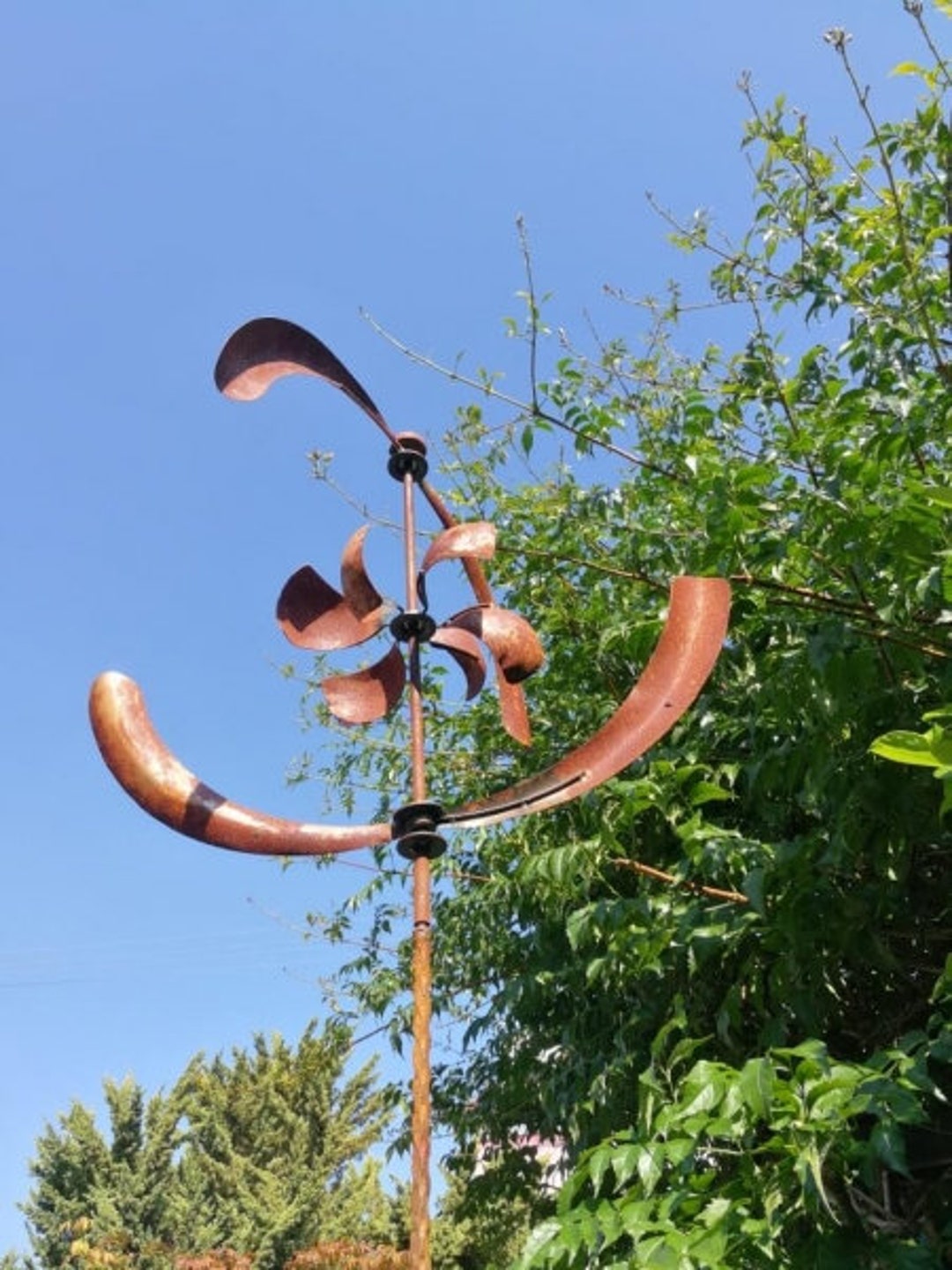 Patina Wind Turbine 3 Turbine Garden Decoration Rust Garden Decoration ...