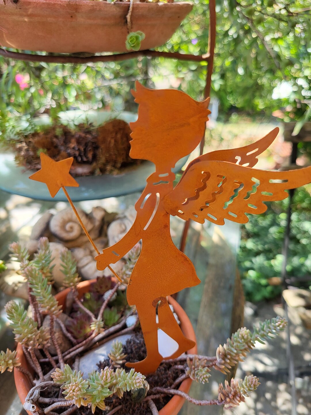 Noble Rust Look Angel With Star Staff for Sticking Garden Decoration ...