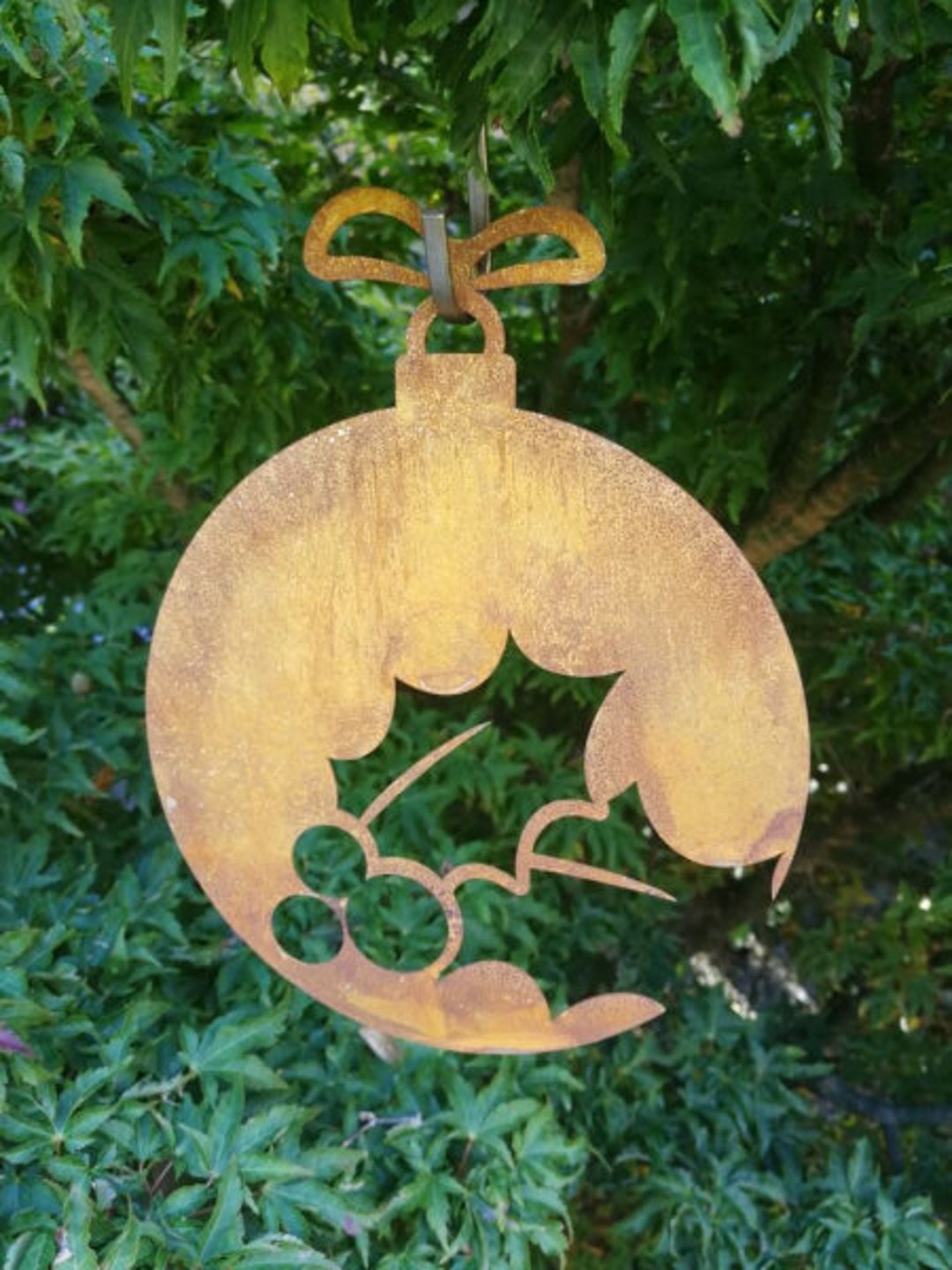 Patina Christmas Tree Ball Holly Branch Garden Decoration Metal Rust ...