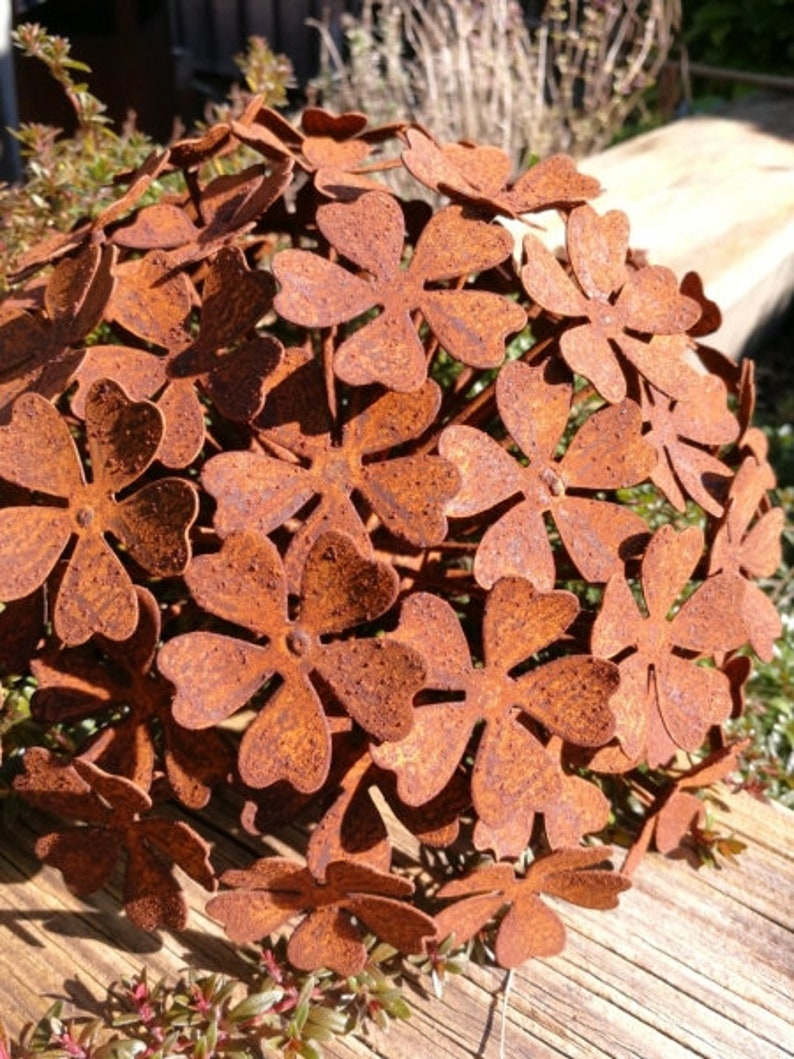Rust Flower Hydrangea Rust Flower Metal Flower Gartedeko Rust - Etsy
