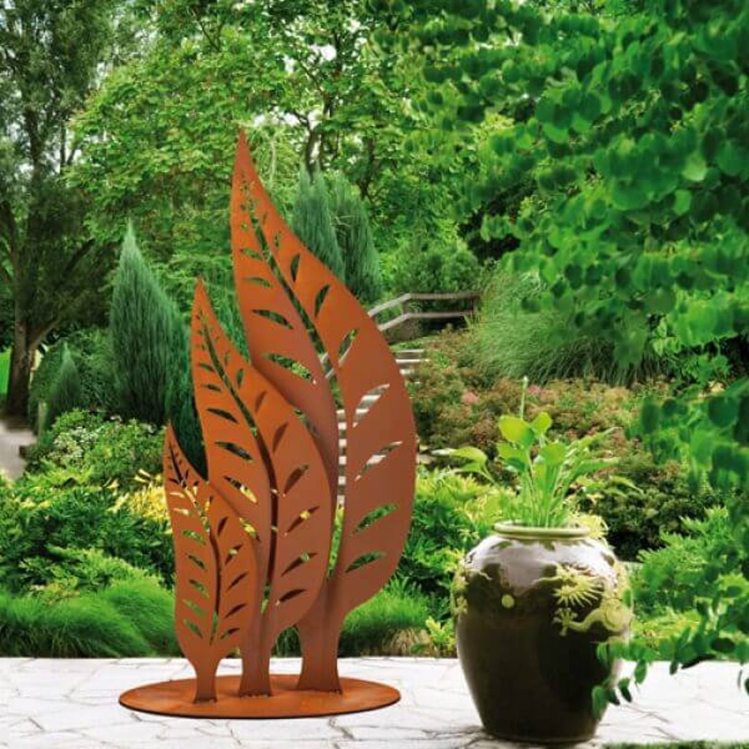 Noble Rust Sculpture Leaves in the Wind Set of 3 Rust Flower Metal ...