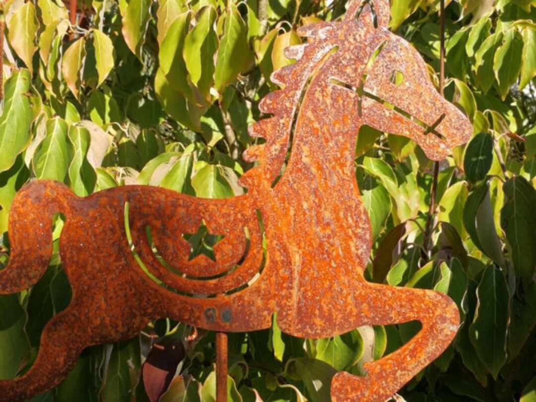 Patina Garden Stake Horse Galloping, 2 Legs Garden Decoration Metal ...