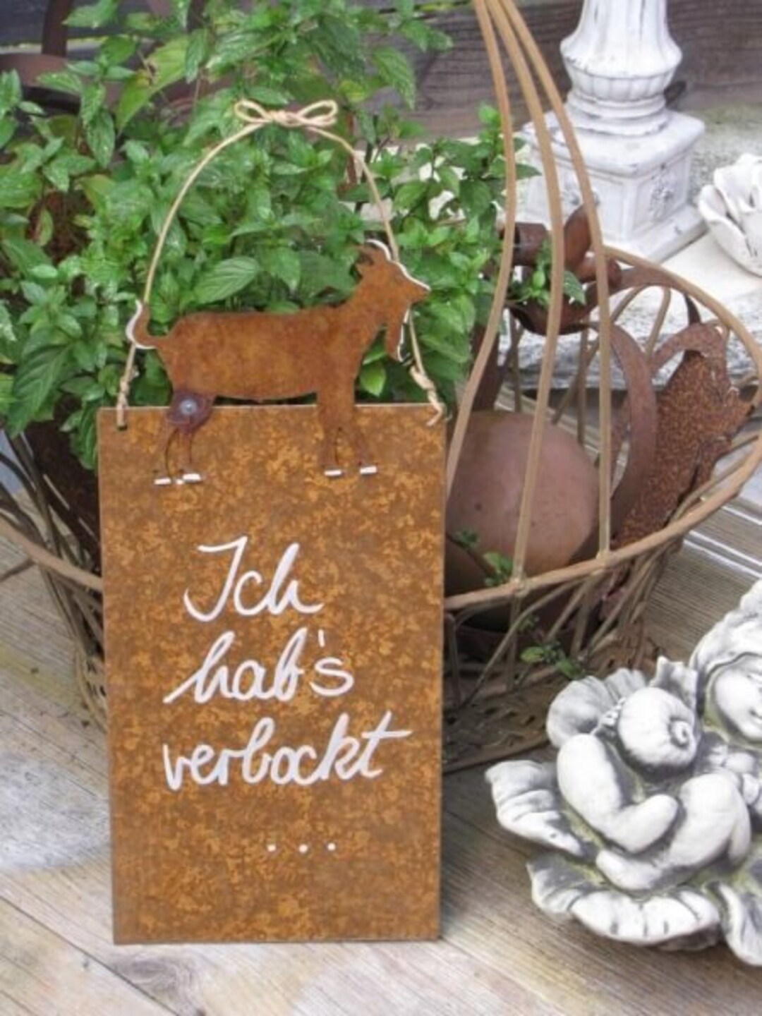 Edelrost Schild mit Ziege verbockt Rostschild Metallschild Dekoschild ...