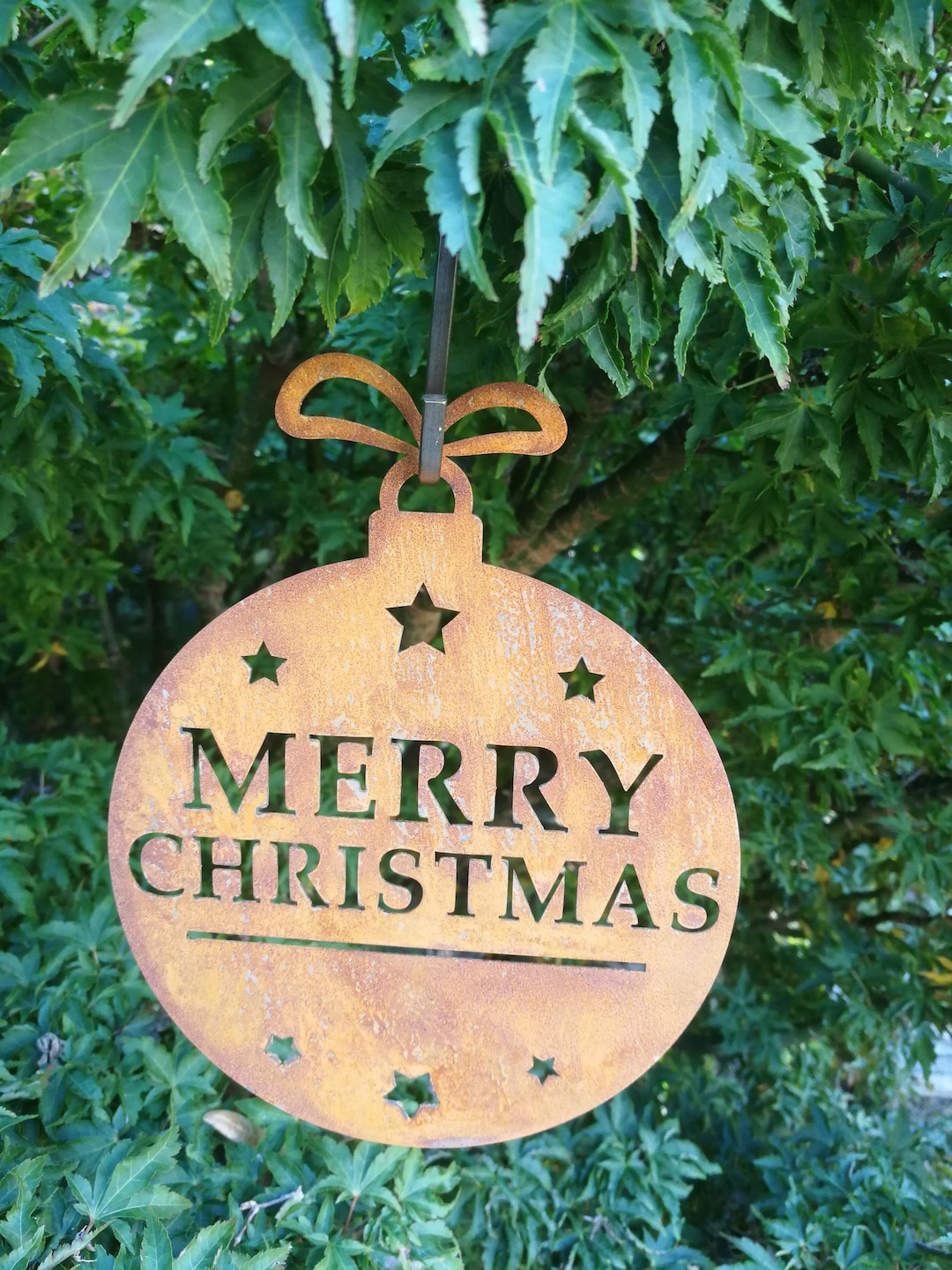 Patina Christmas Tree Ball Merry Christmas Garden Decoration Metal Rust ...