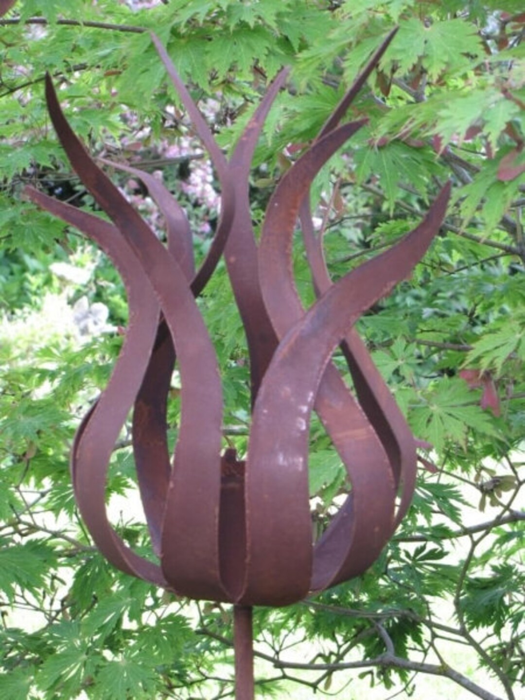 Patina Garden Stake Fire Flower Fiamma, Large Garden Decoration Metal ...