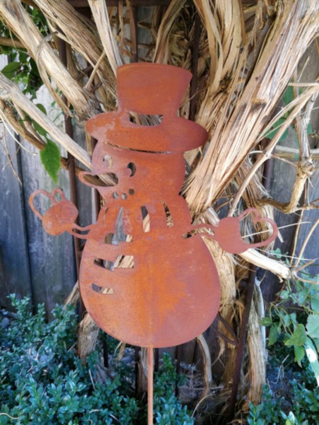 Patina Garden Stake Snowman Gustaffson Garden Decoration Metal Rust ...