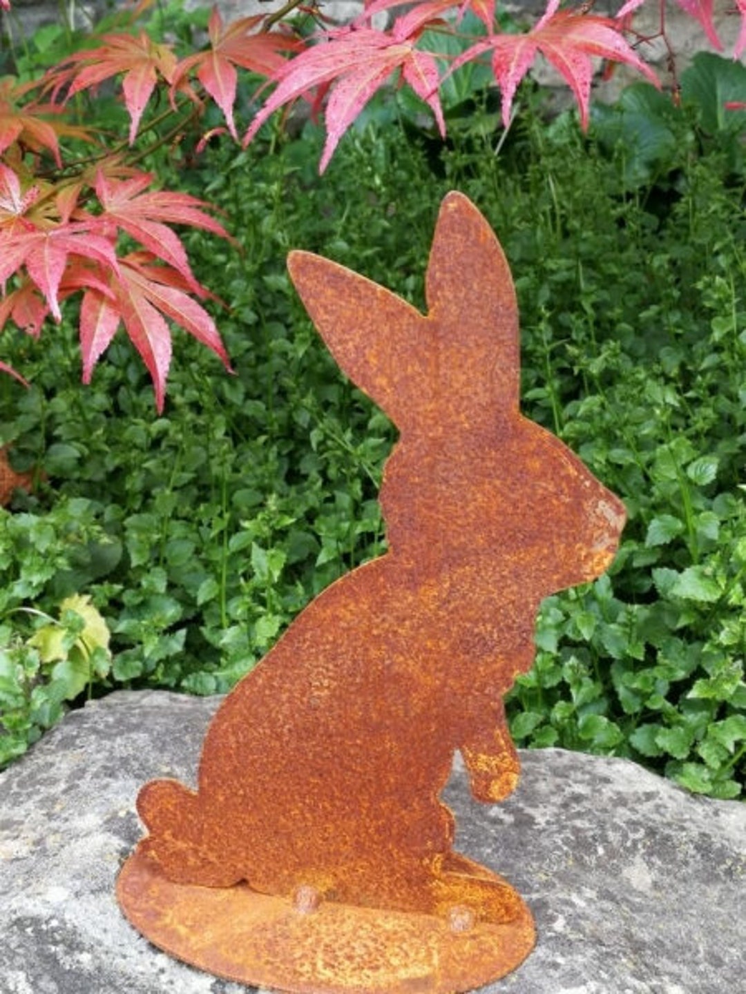 Stainless Rust Kissing Bunny, Standing Ears Garden Deco Animal Figure ...