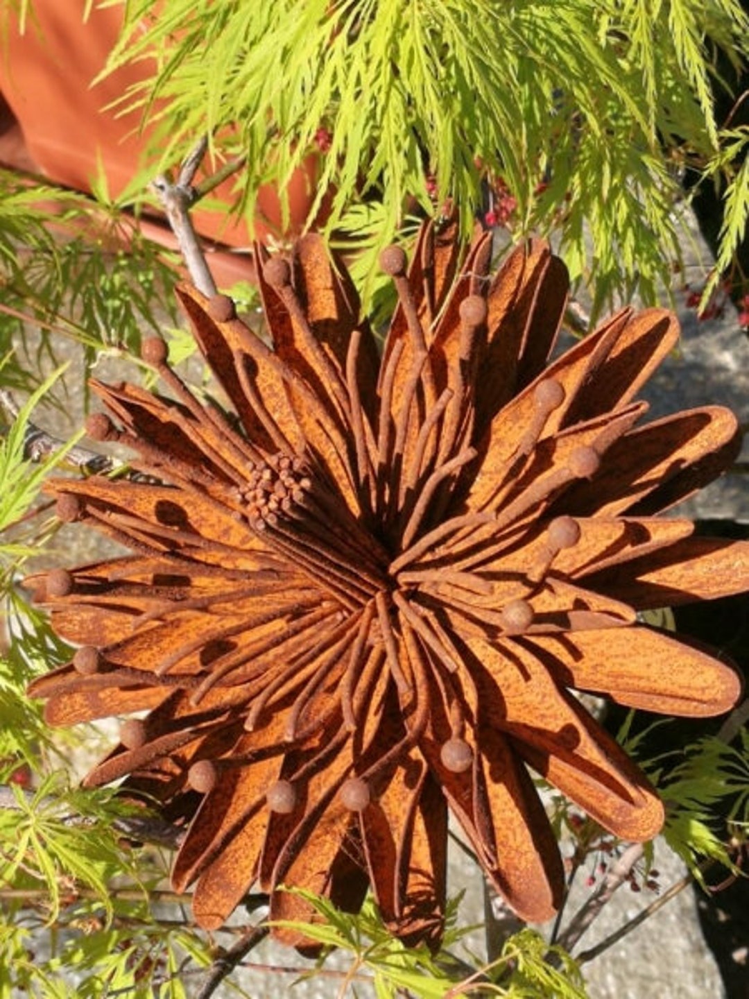 Patina Flower Aster, Small Rust Flower Metal Flower Garden Decoration ...