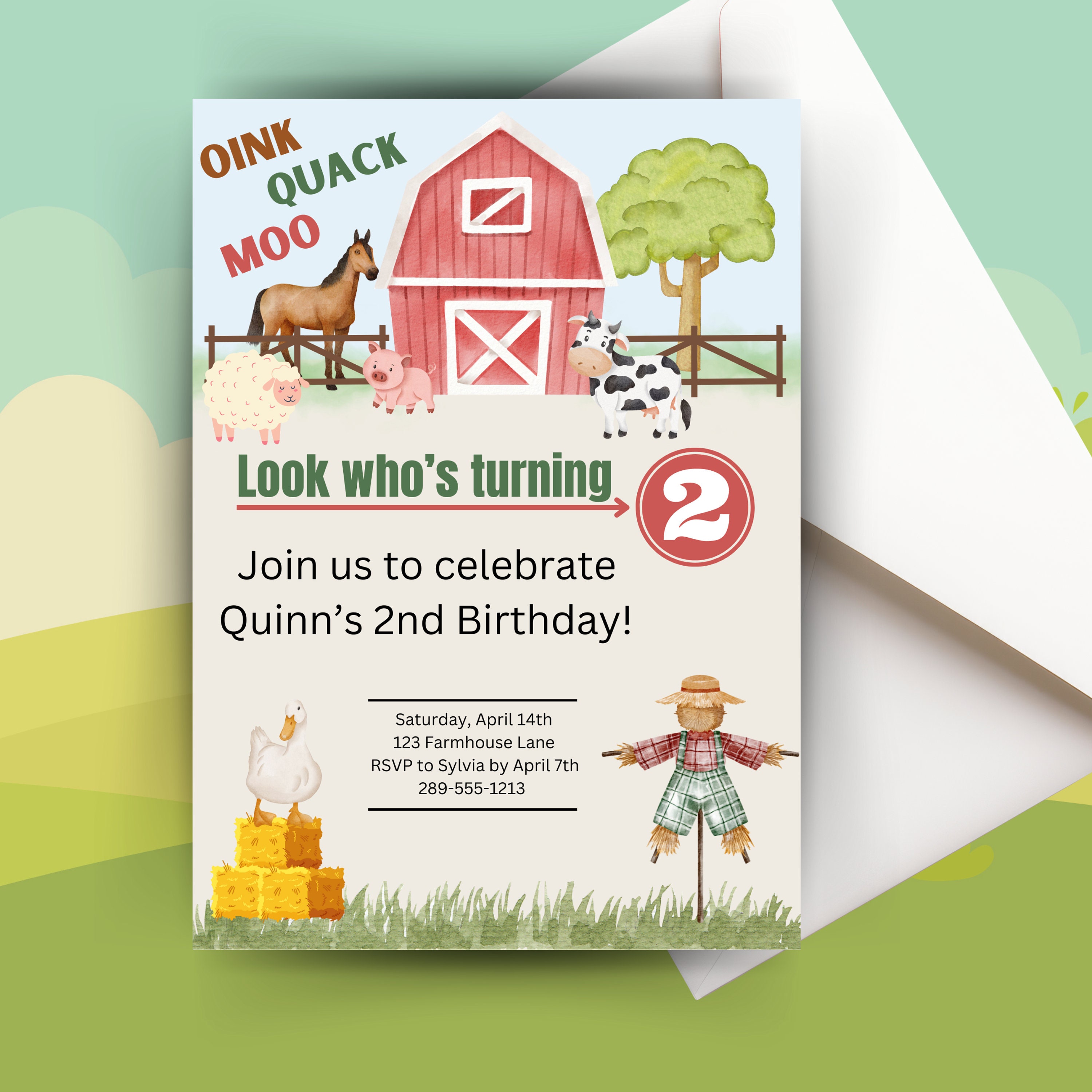 EDITABLE, Farm 2nd Birthday Party Invitation Template, Farm Animals ...