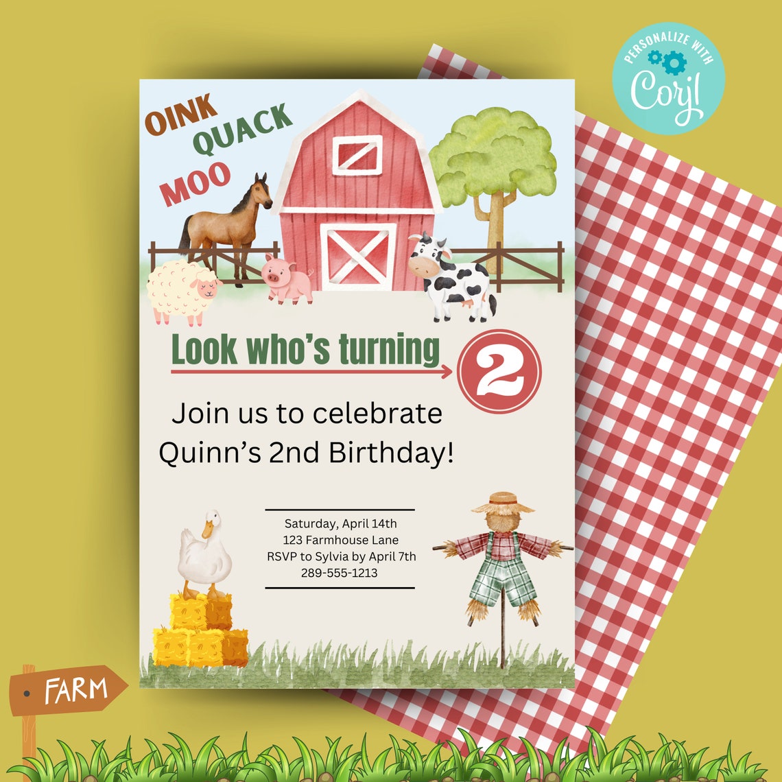 EDITABLE, Farm 2nd Birthday Party Invitation Template, Farm Animals ...