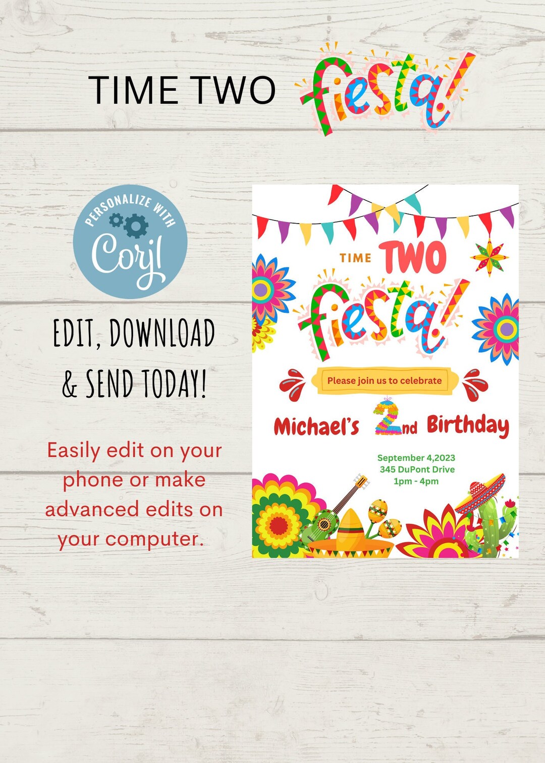 EDITABLE, Fiesta Birthday Party Invitation, Editable Invitation, Time ...