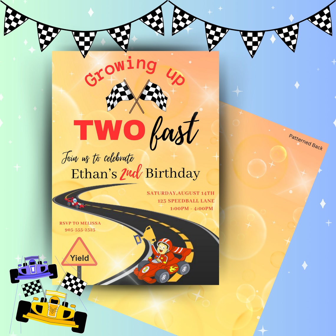 EDITABLE, Race Car Invitation, Growing up Too Fast Birthday Invitation ...