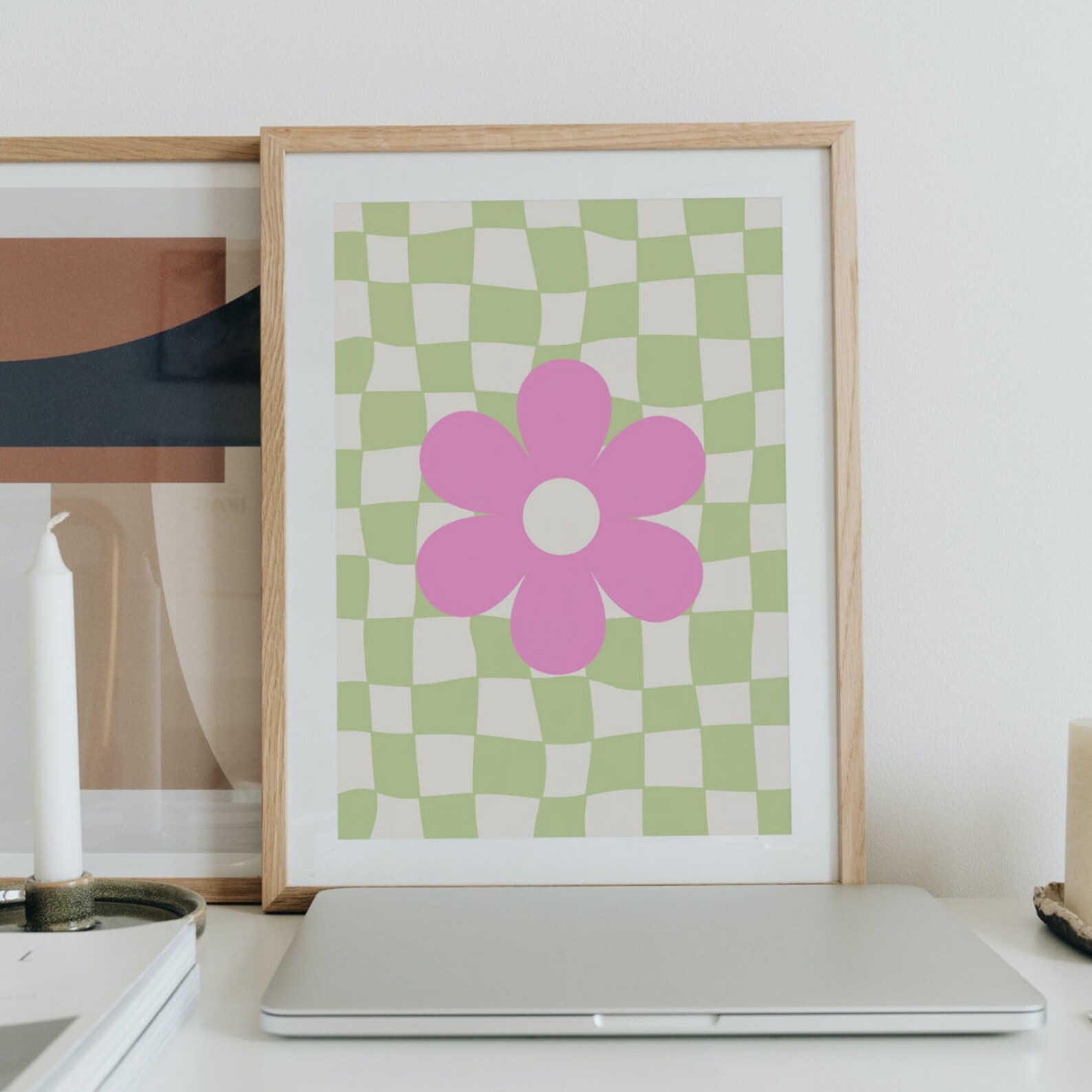 Groovy Flower Y2K Checker Board Wall Print Living Room - Etsy