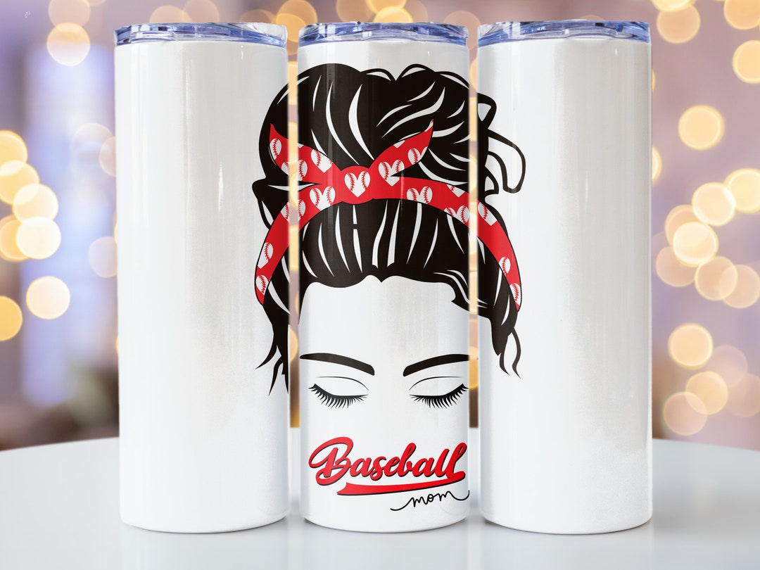 Baseball Mom Life 20 Oz Skinny Tumbler Wrap Baseball Messy Bun Mom