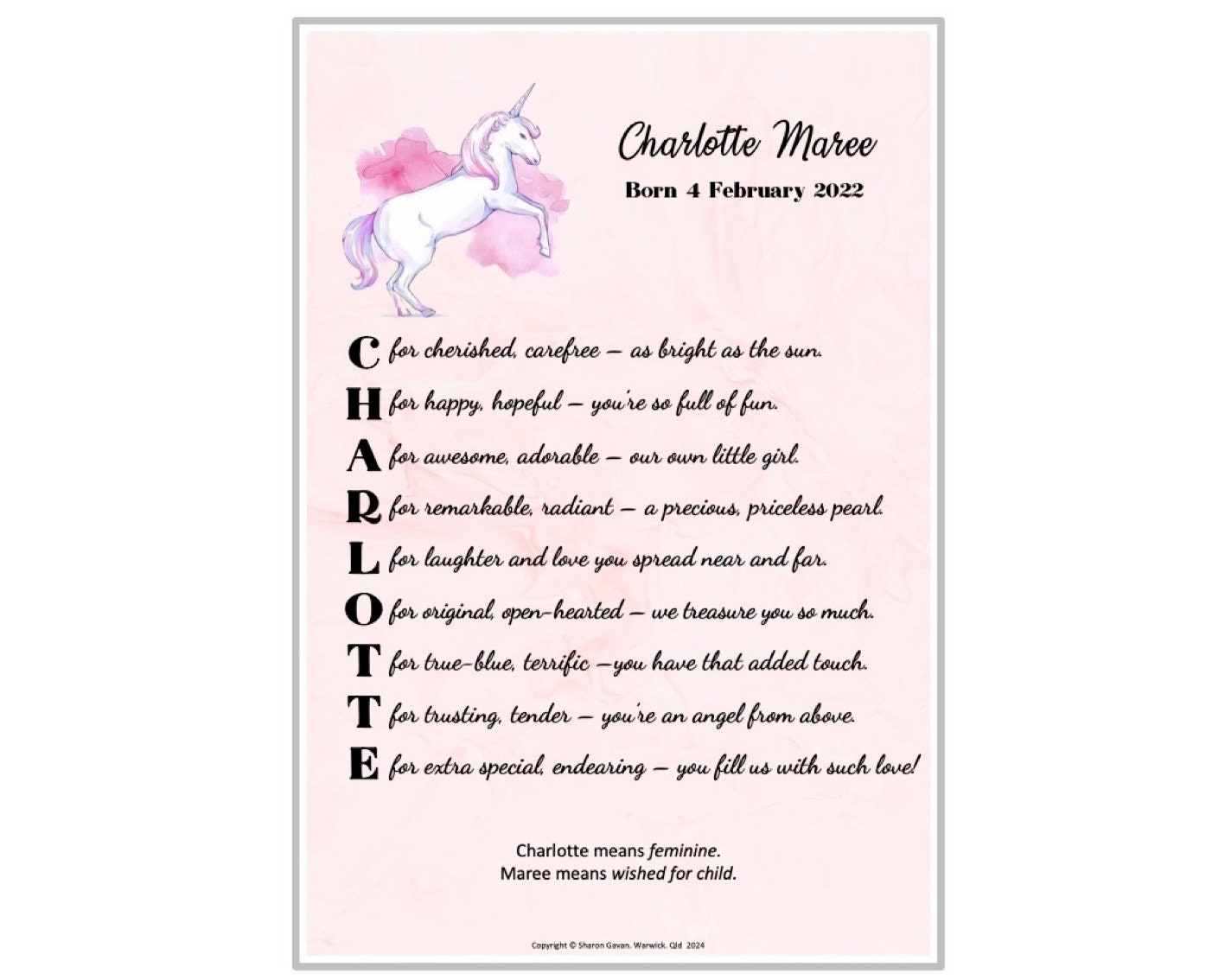 PERSONALISED CHILD'S POEM Acrostic Printable Custom Made - Etsy