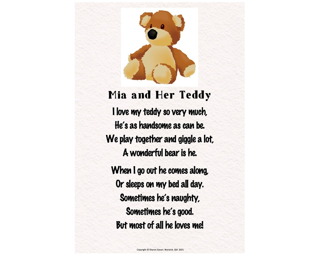Child's Teddy Poem - Etsy