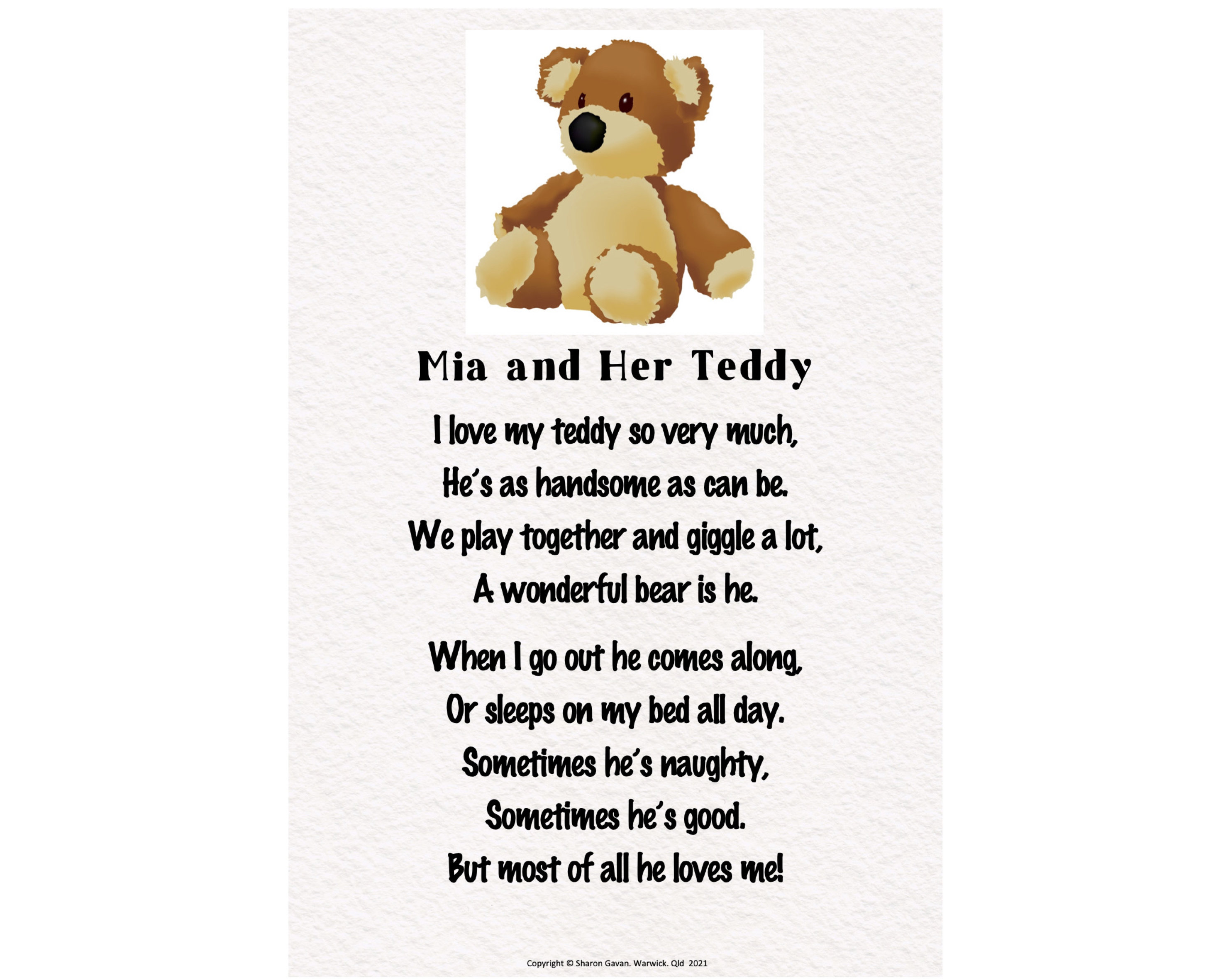 Child's Teddy Poem - Etsy Australia