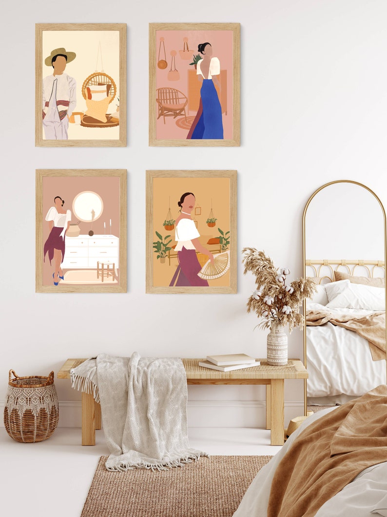 Filipino Gallery Wall Set, Filipino Set of 4 Woman and Man Prints ...