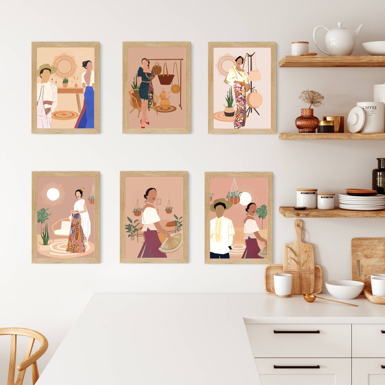 Filipino Gallery Wall Set, Filipino Set of 6 Woman and Man Prints ...
