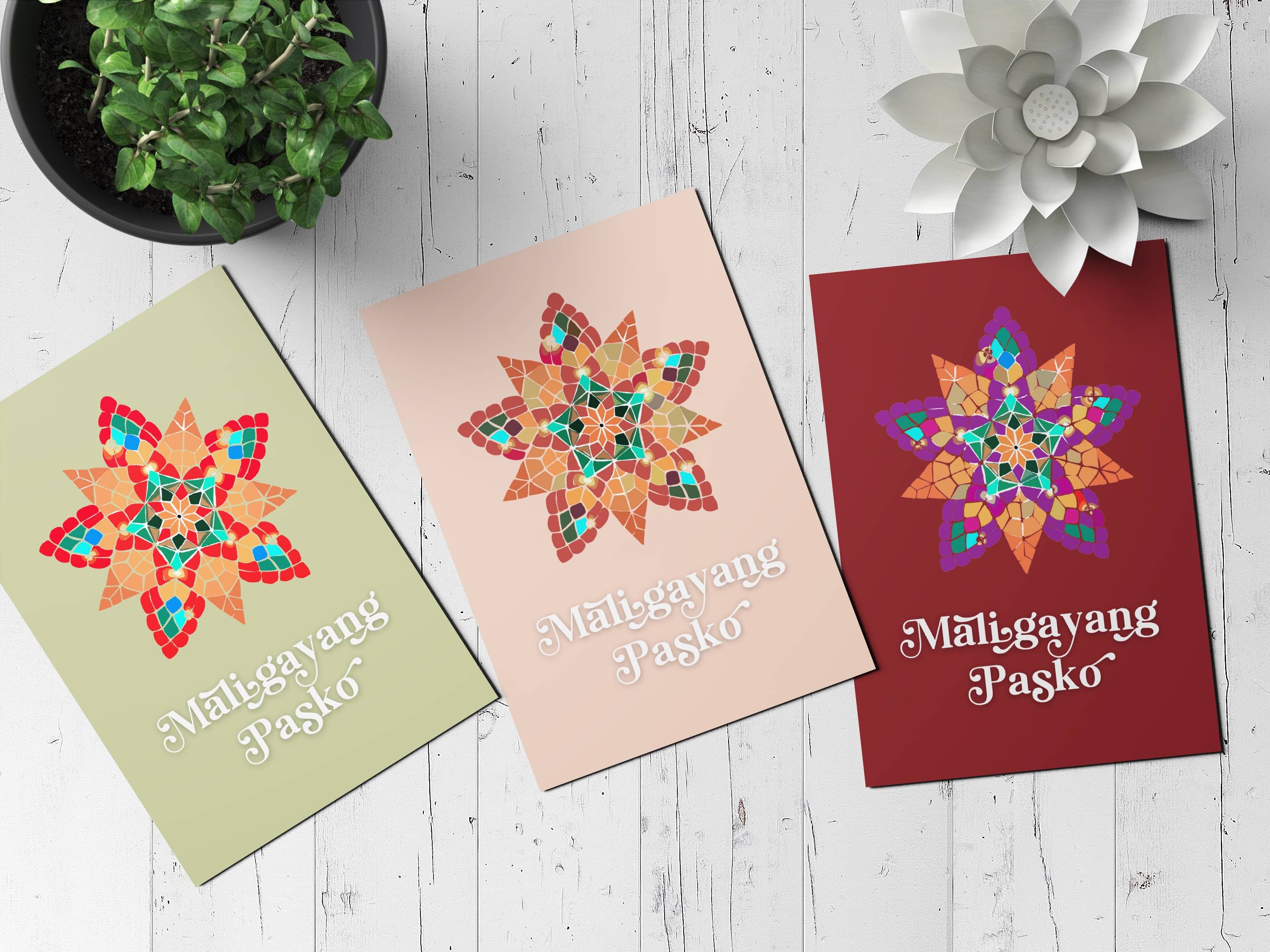 Set of 3 Filipino Christmas Cards, Filipino Art Parol Handmade Postcard ...