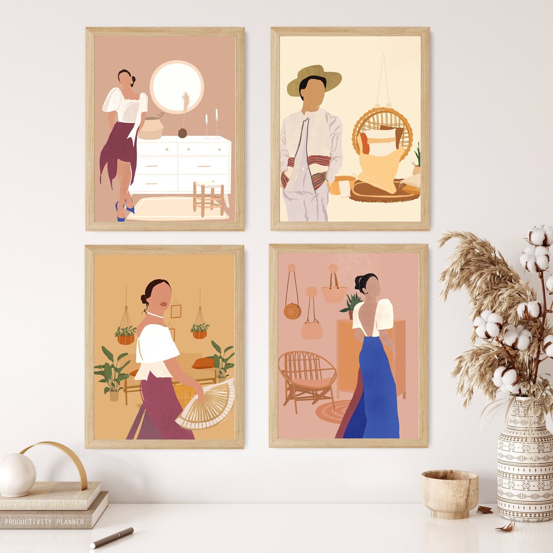 Filipino Gallery Wall Set, Filipino Set of 4 Woman and Man Prints ...