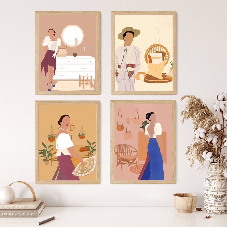 Filipino Gallery Wall Set Filipino Set of 4 Woman and Man - Etsy