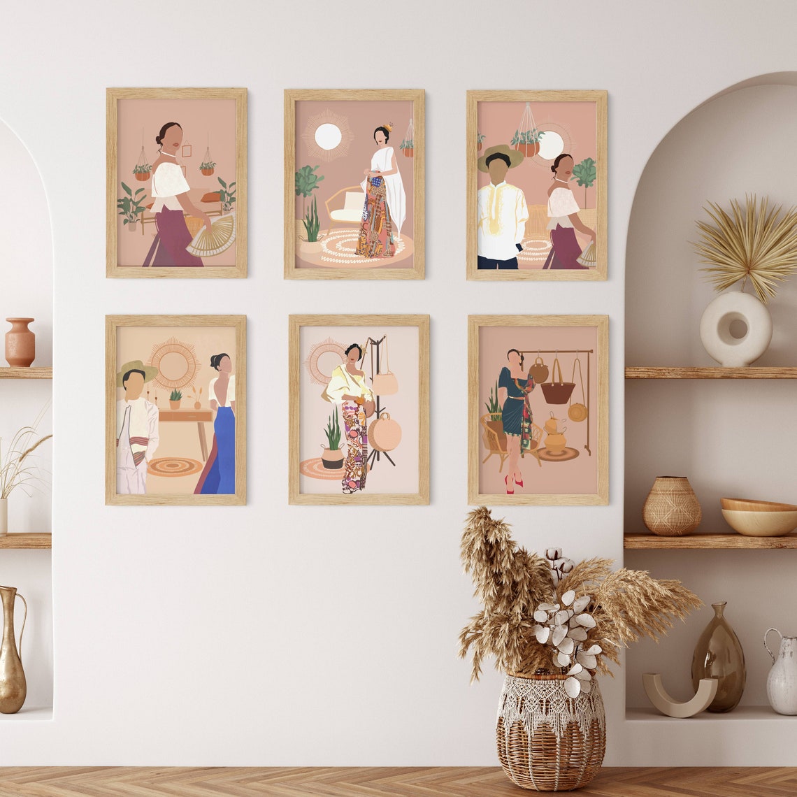 Filipino Gallery Wall Set, Filipino Set of 6 Woman and Man Prints ...