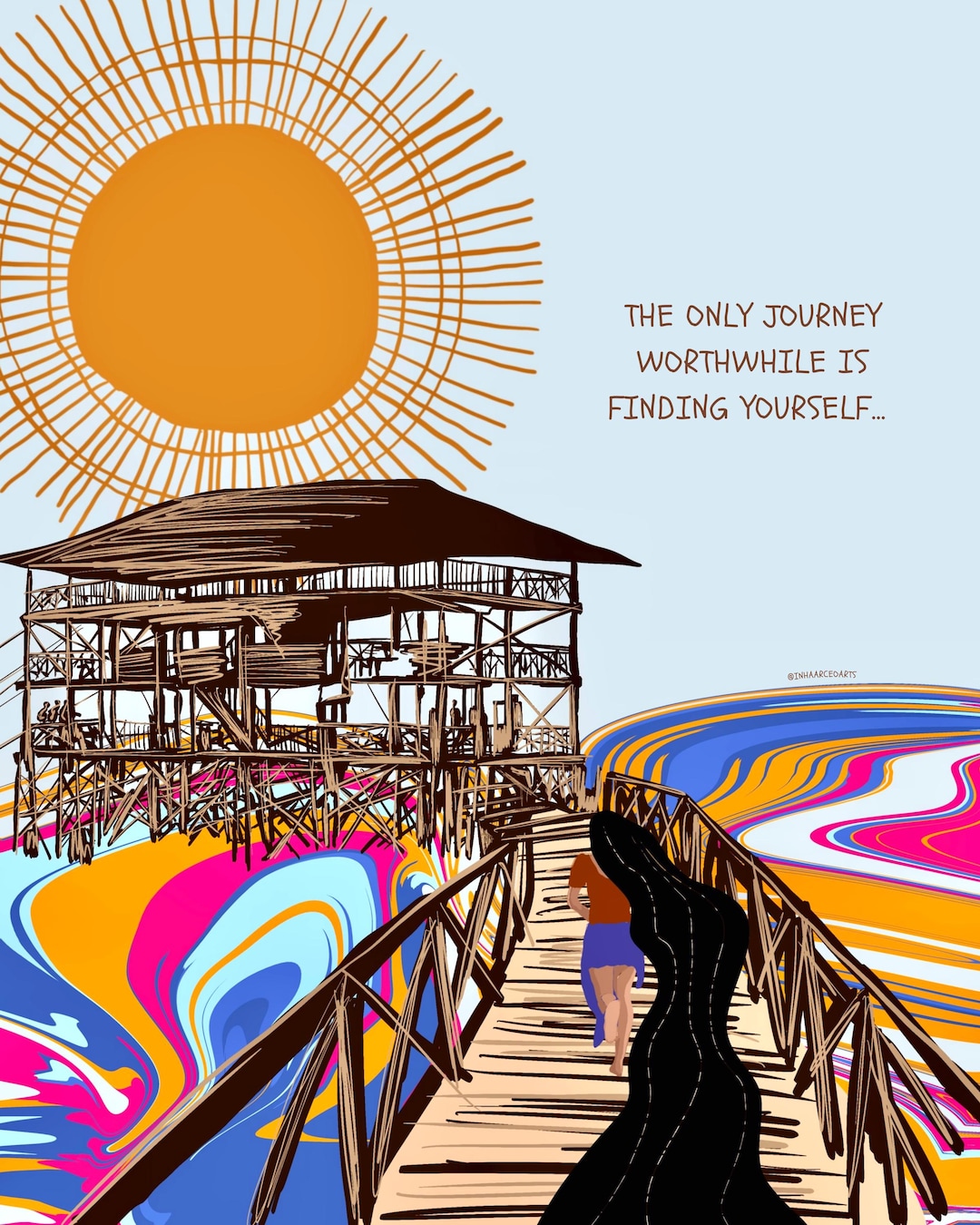 The Only Journey Worthwhile is Finding Yourself Illustration Art Print ...