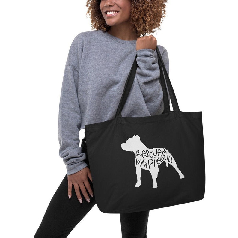 Pitbull Tote Bag / Rescued by a Pitbull Tote Bag / Pitbull Mom Gift ...
