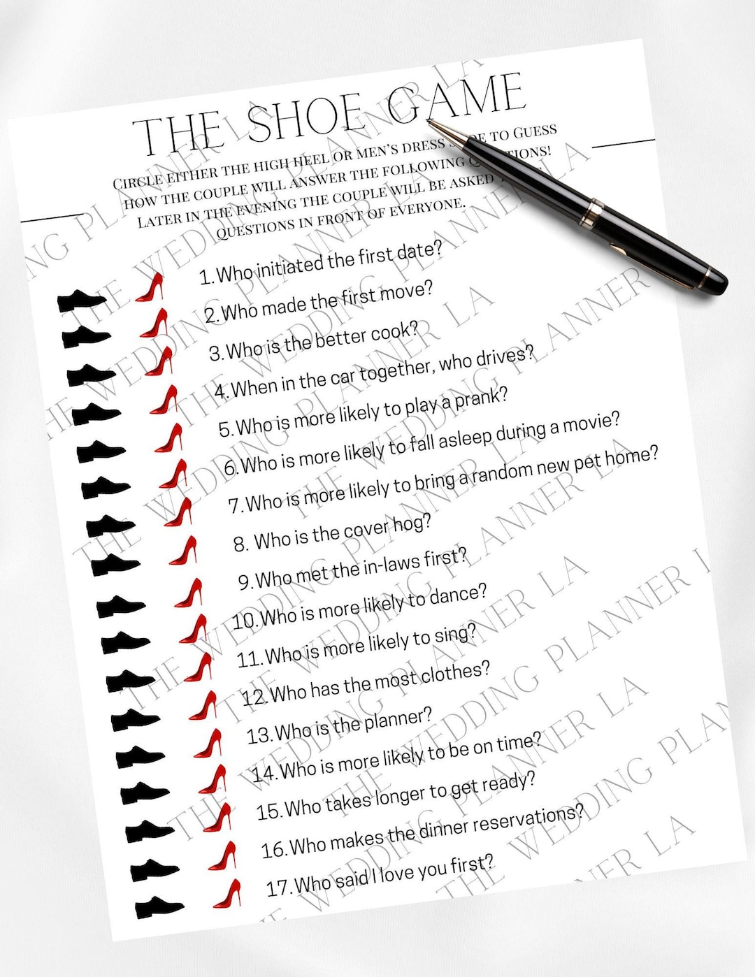 Wedding Shoe Game Questionnaire for Wedding Guests Download Printable ...