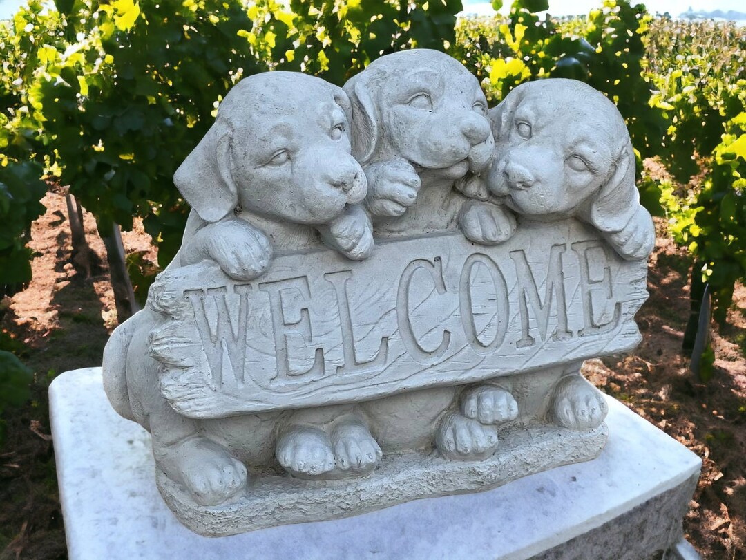 Welcome Puppy Figure Stone Dog Statue Outdoor Welcome Sign - Etsy