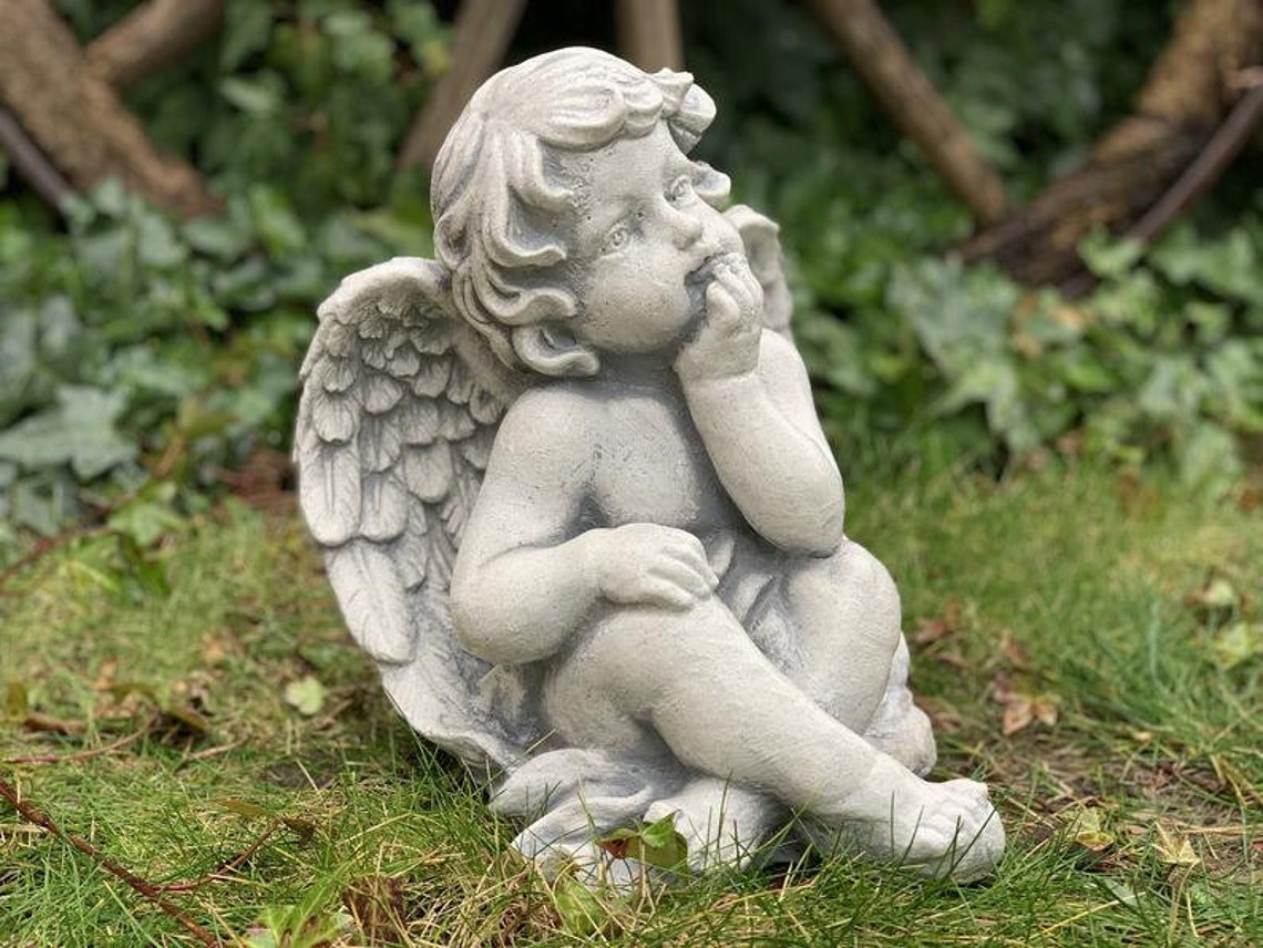 Cute Pensive Baby Angel Statue Angel Wings Mini Statues - Etsy