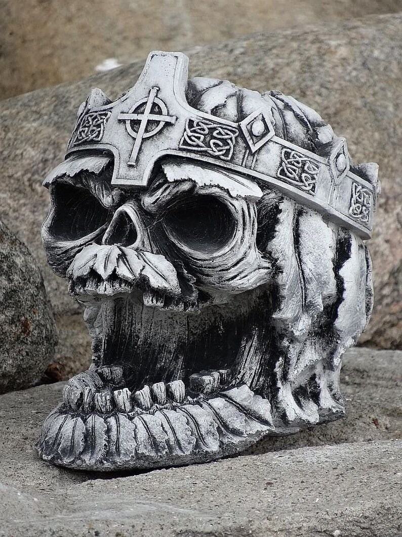 Skull In Crown Concrete Skull Statue Skull Ornament | Etsy
