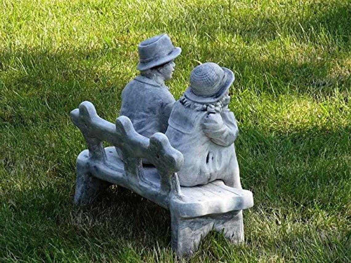 Couple Sitting On Bench Sculpture Man And Woman Large Stone Etsy