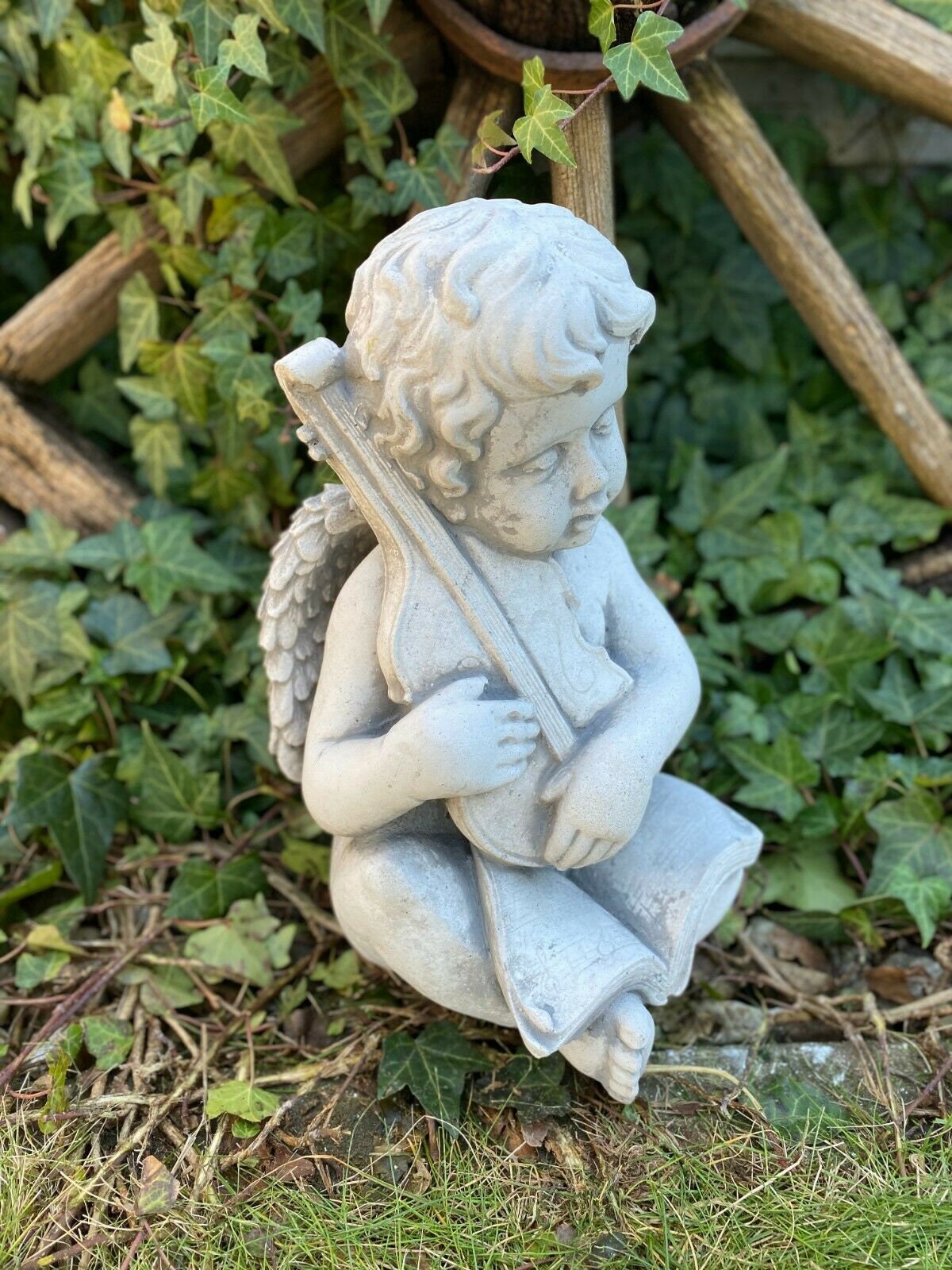Boy Plays On Violin Concrete Angel Boy Angel Figurine Angel | Etsy